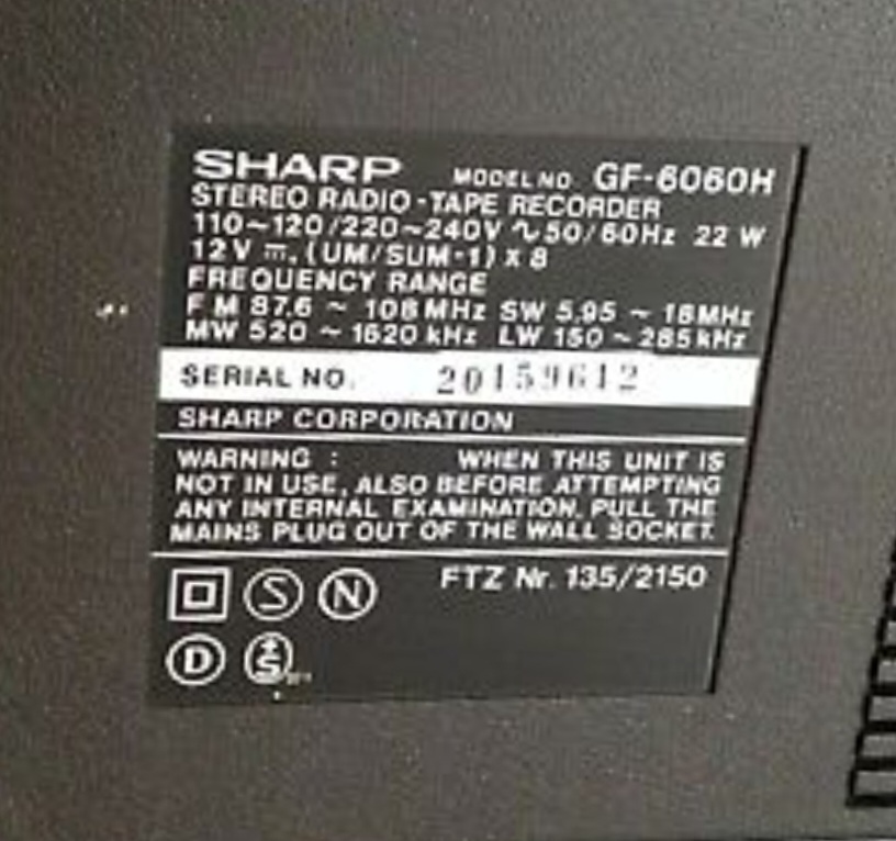 Sharp GF6060 - radio cassette - Technique - Forum Retrotechnique